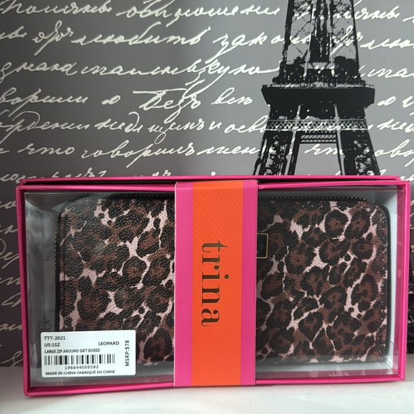 Trina Turk | Bags | Nib 78msrp Trina Turk Leopard Large Zip Around ...